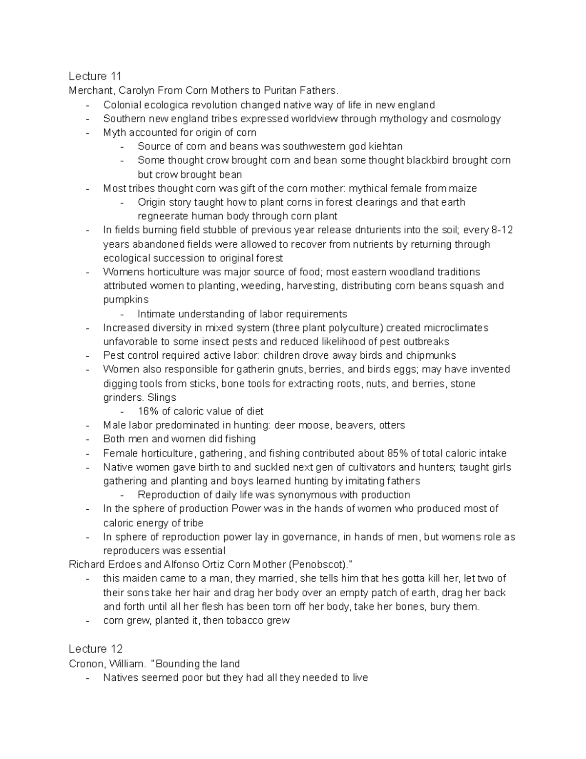 Reading notes from Lectures 11-13 - Lecture 11 Merchant, Carolyn From ...