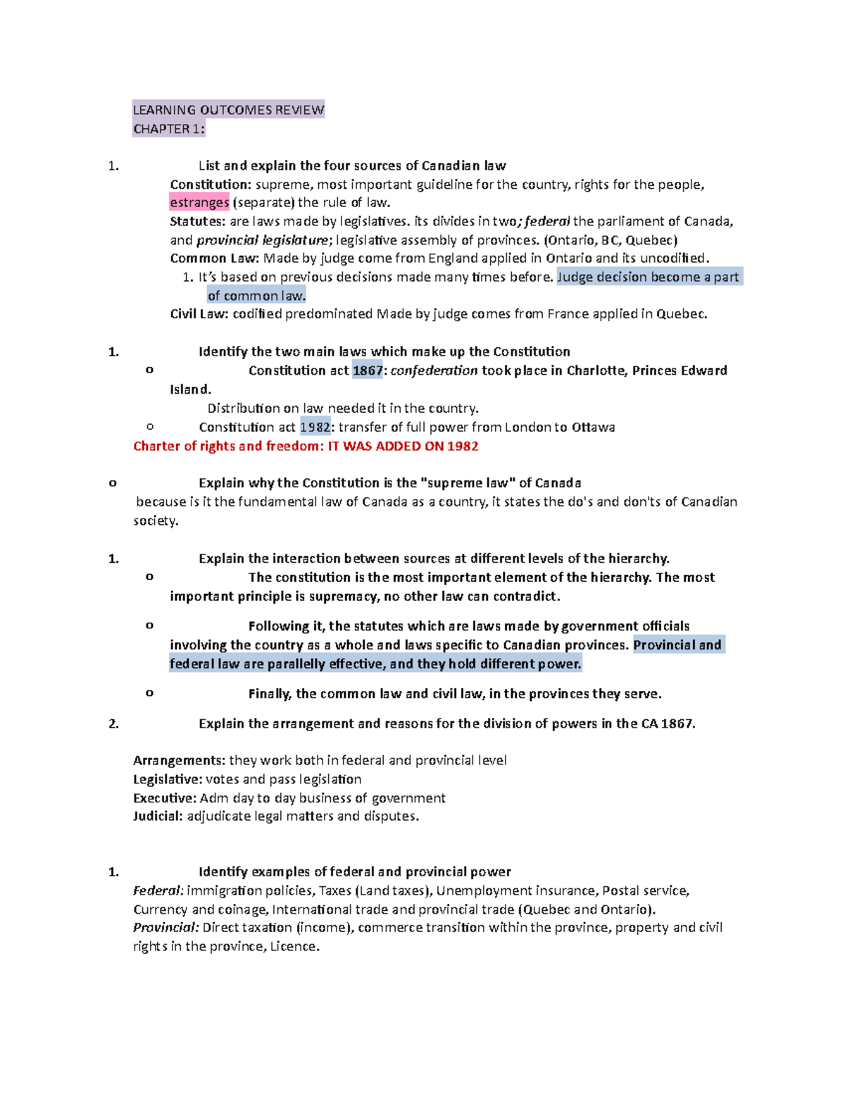Learning Outcomes Review - LEARNING OUTCOMES REVIEW CHAPTER 1: List and ...