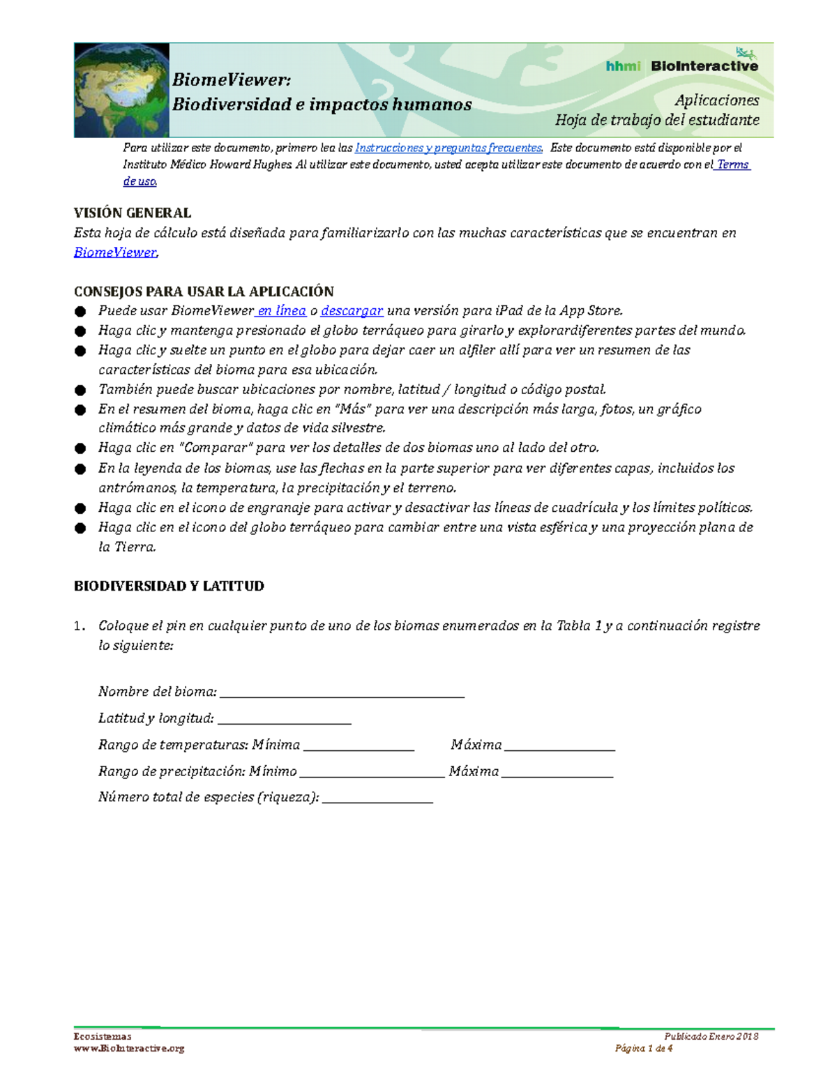 Hojas De Trabajo Sobre Biomas