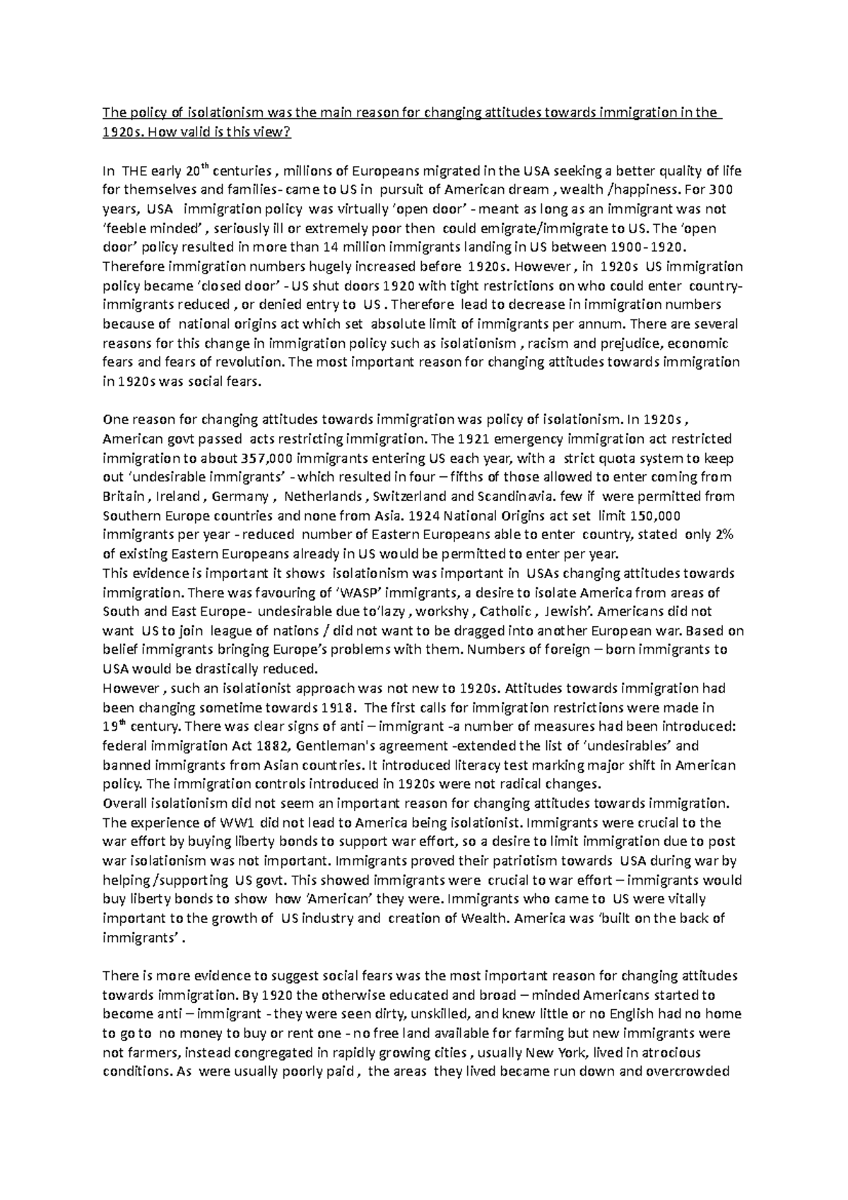 History USA issue 1 Isolationist - edited and finalized - The policy of ...