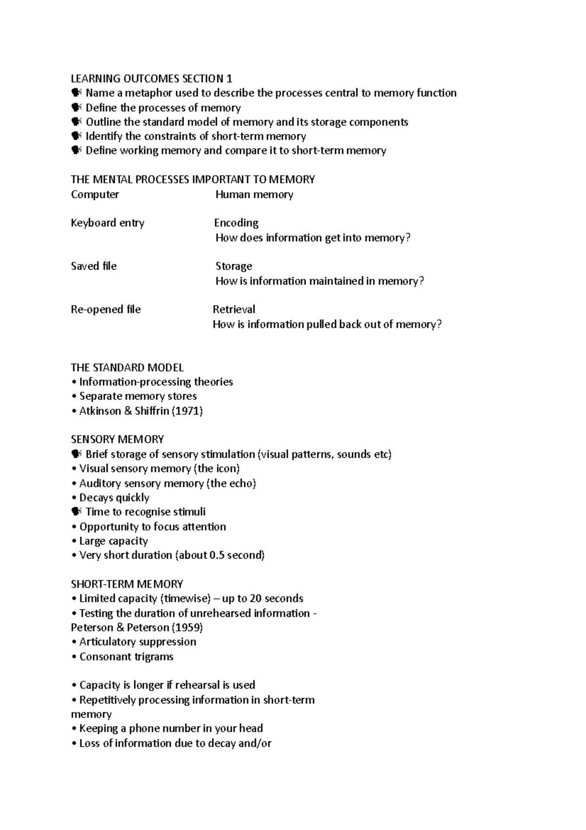 PSYC101 Lecture Week 8 - LEARNING OUTCOMES SECTION 1 Name a metaphor ...