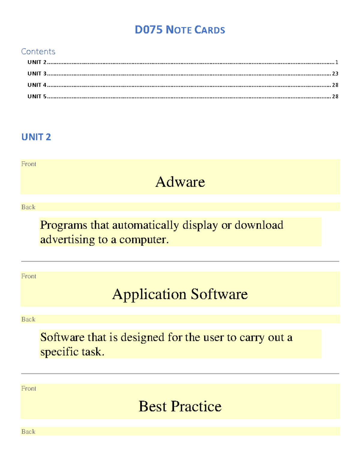 D075 Note Cards Information Technology Management Essentials - D075 ...