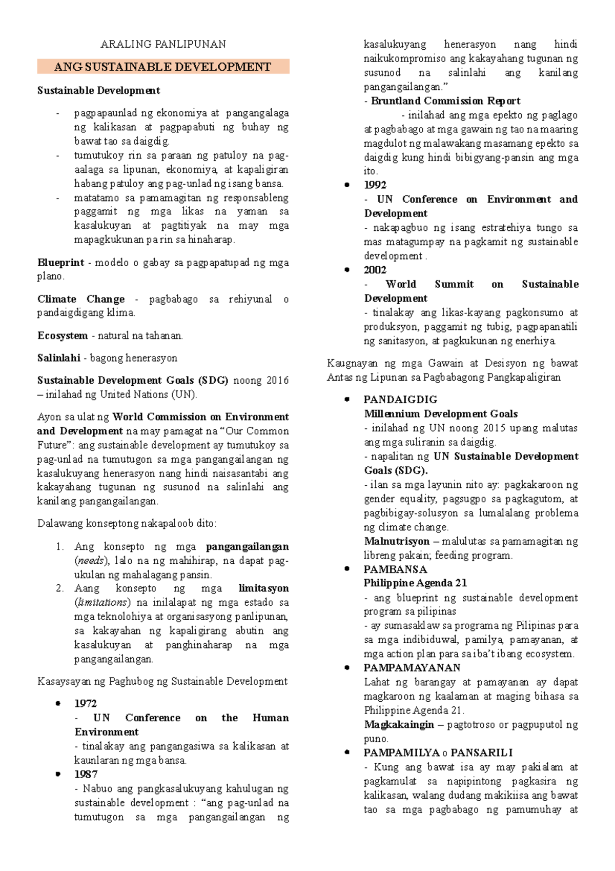AP - Sustainable Development - ARALING PANLIPUNAN ANG SUSTAINABLE ...
