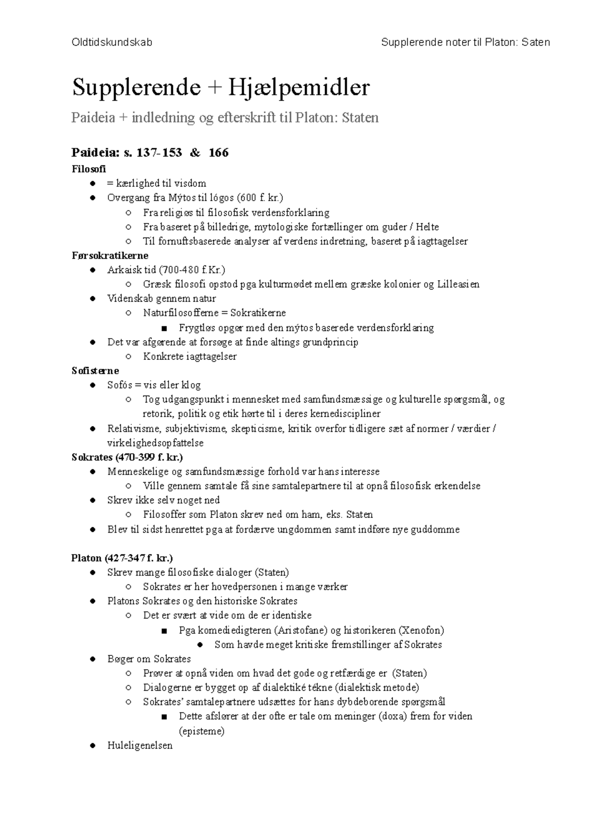 Noter omkring staten (Platon) - Oldtidskundskab Supplerende noter til ...