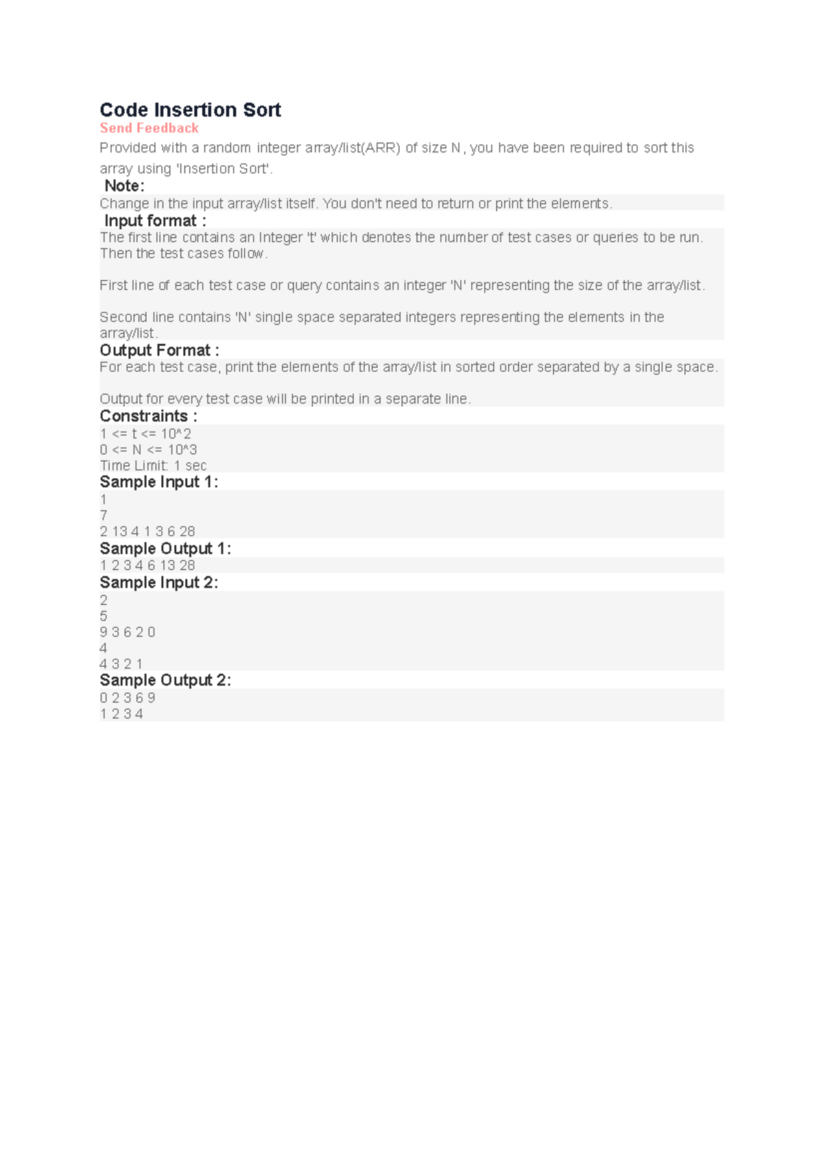 9. Code Insertion Sort - Code Insertion Sort Send Feedback Provided ...