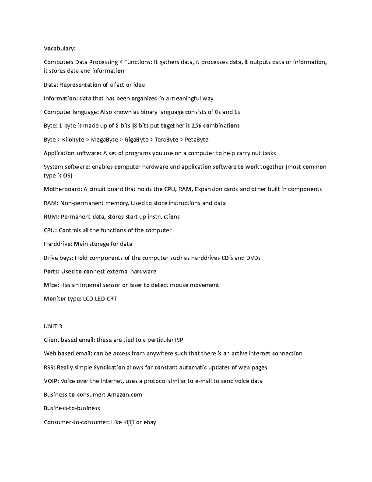 Cheatsheet - Cheat sheet - Vocabulary: Computers Data Processing 4 ...