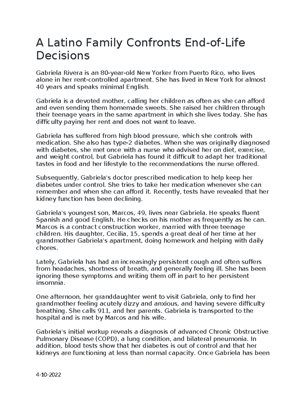 Cultural Case Study - Jennifer Sanders NUR 101 - A Latino Family ...