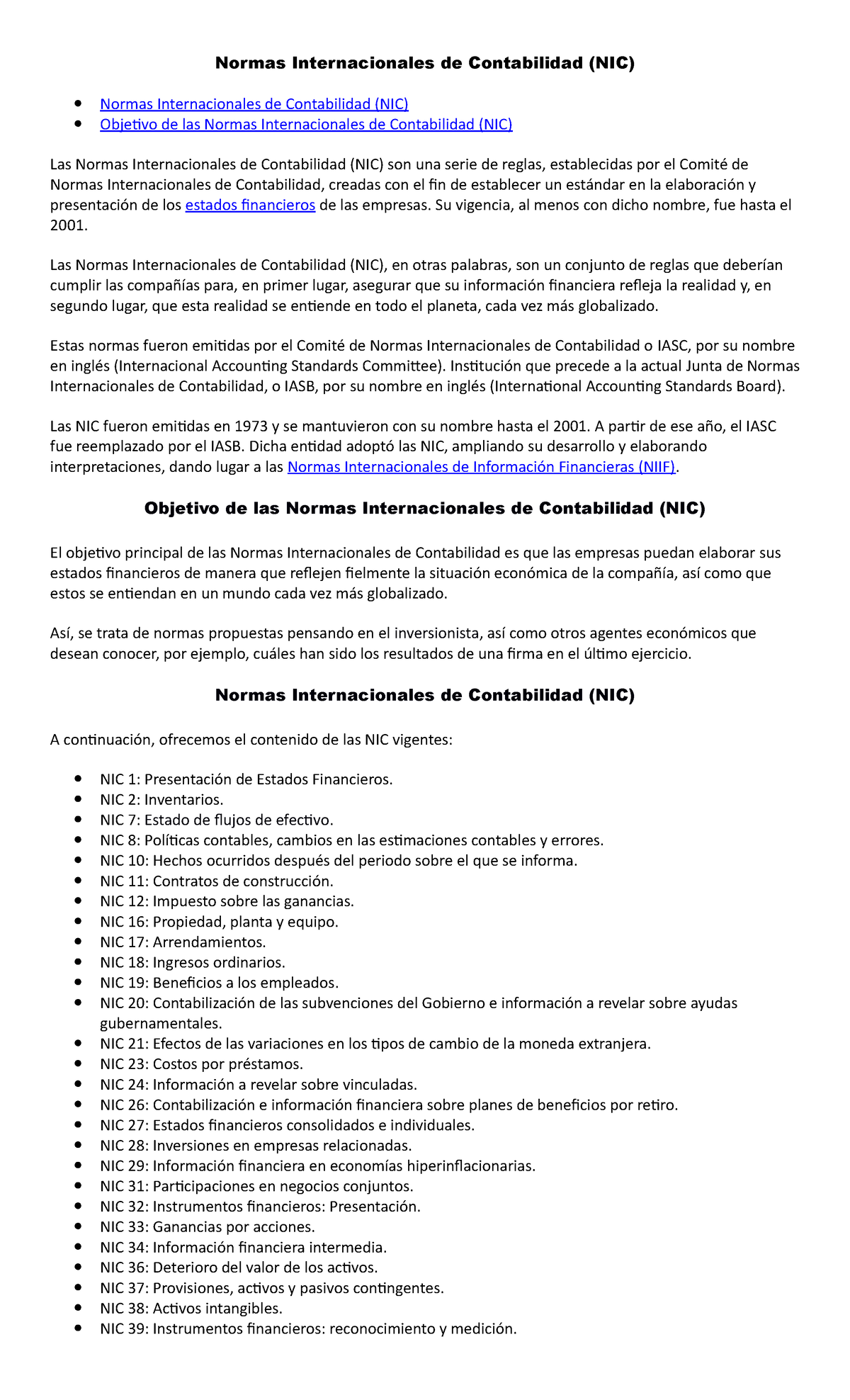 Normas Internacionales de Contabilidad (NIC-NIIF) - Su vigencia, al ...