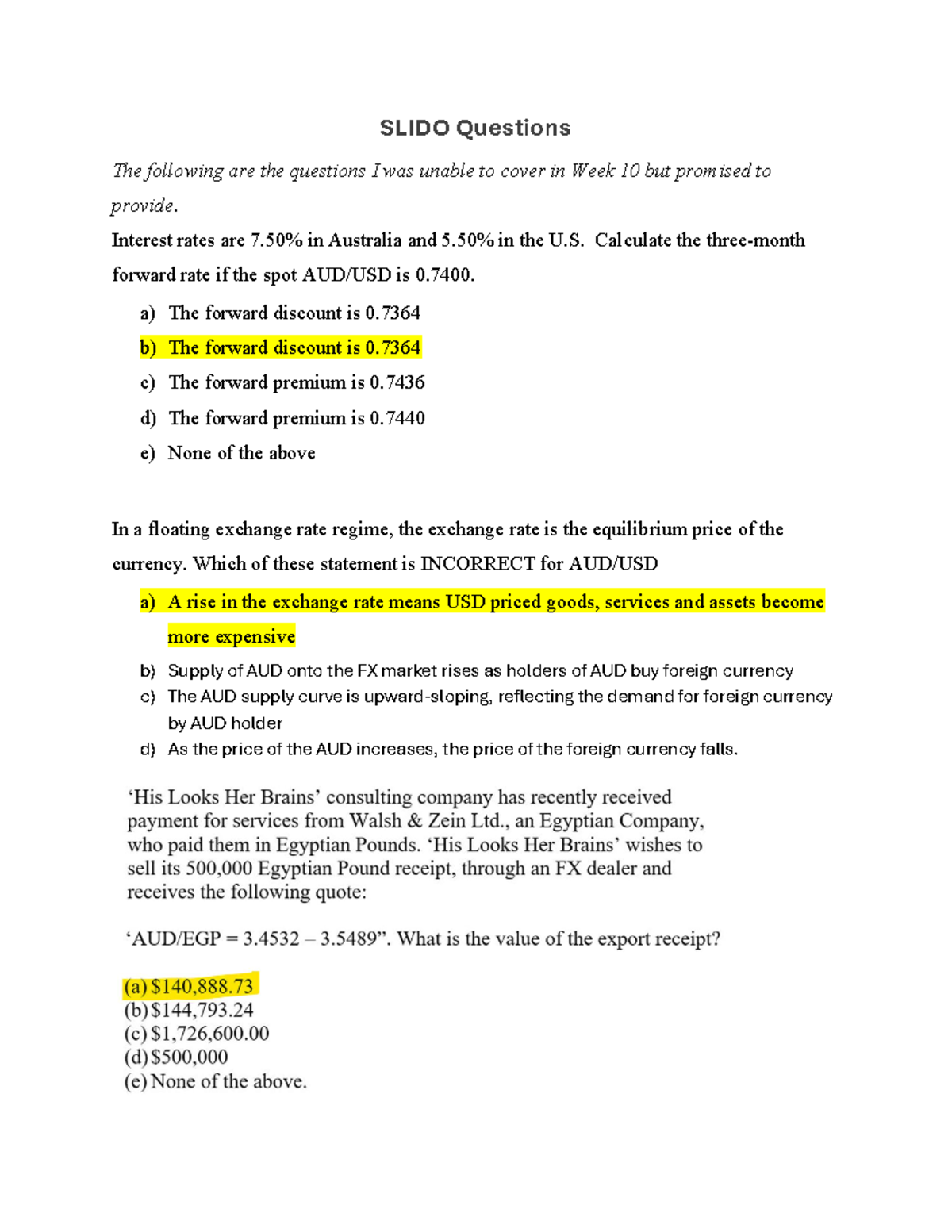 Slido questions week 10- for students - SLIDO Questions The following are the questions I was ...