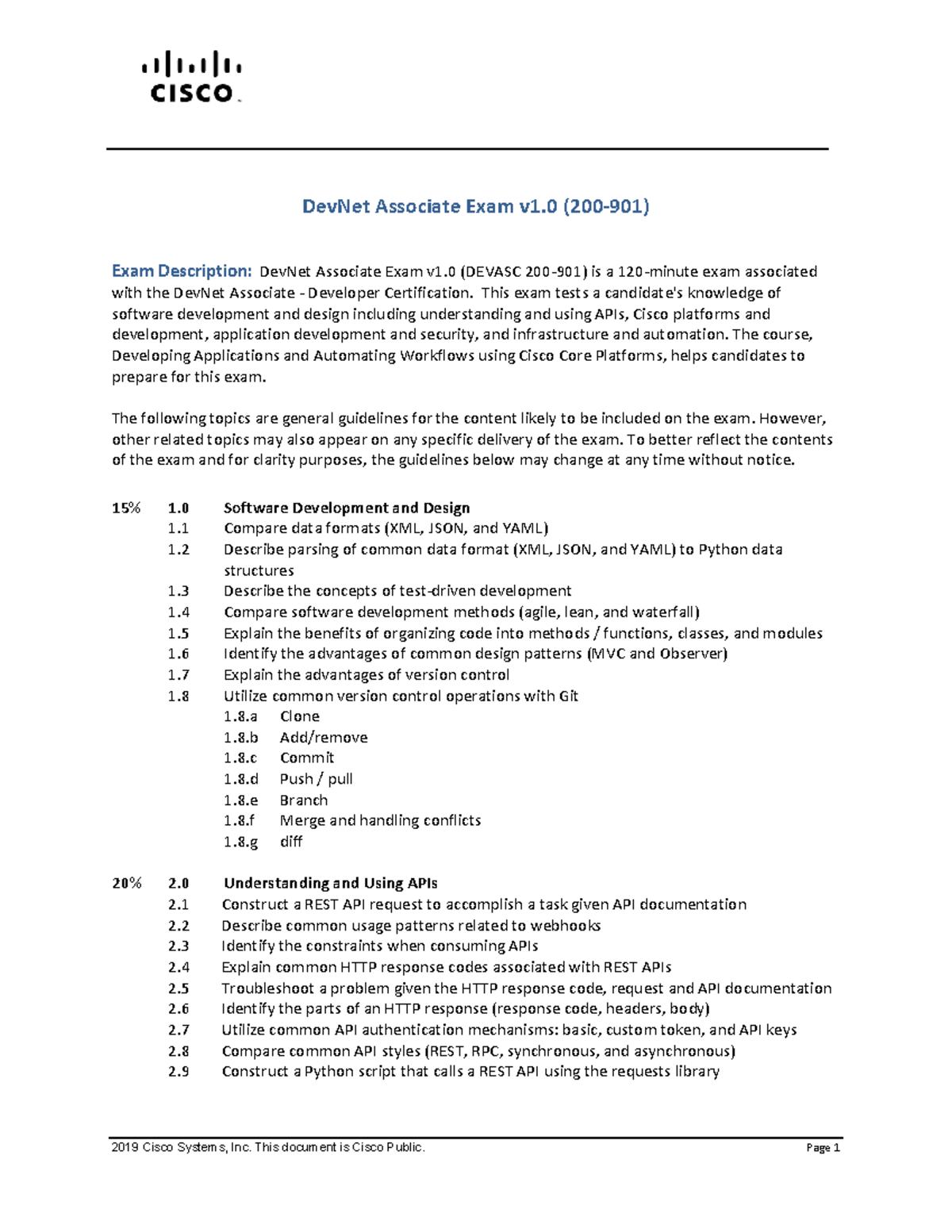 200-901- Devasc - lecture note - 2019 Cisco Systems, Inc. This document is Cisco Public. Page 1 ...
