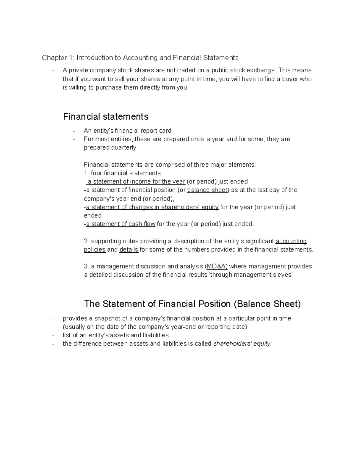 1004 accounting notes - ch 1-4 - Chapter 1: Introduction to Accounting ...