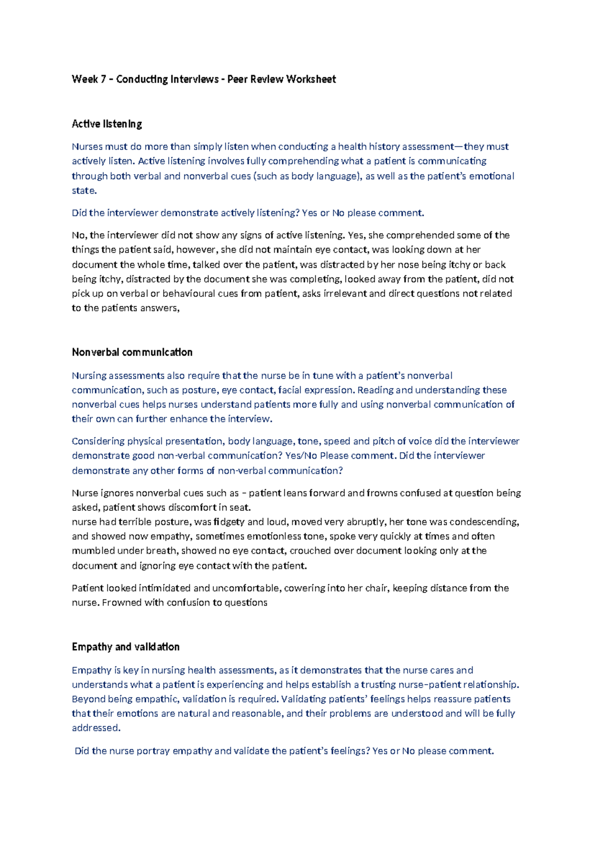 Peer Review Worksheet - Interviews-3-1 - Week 7 – Conducting Interviews ...