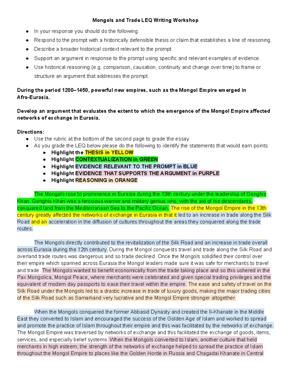 Marvin Ampofo - Mongols and Trade LEQ Sample Essay - Mongols and Trade ...