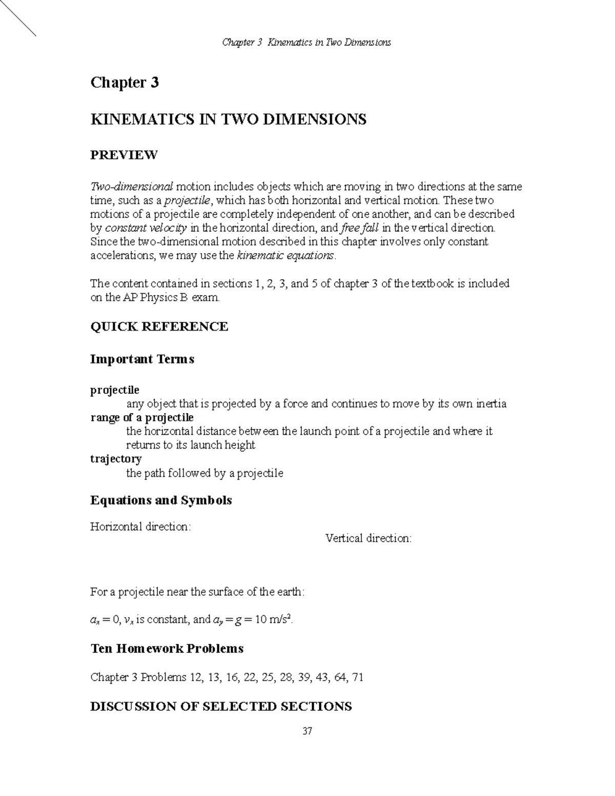 3 kinematics 2-d 1 - Notes - Chapter 3 KINEMATICS IN TWO DIMENSIONS ...