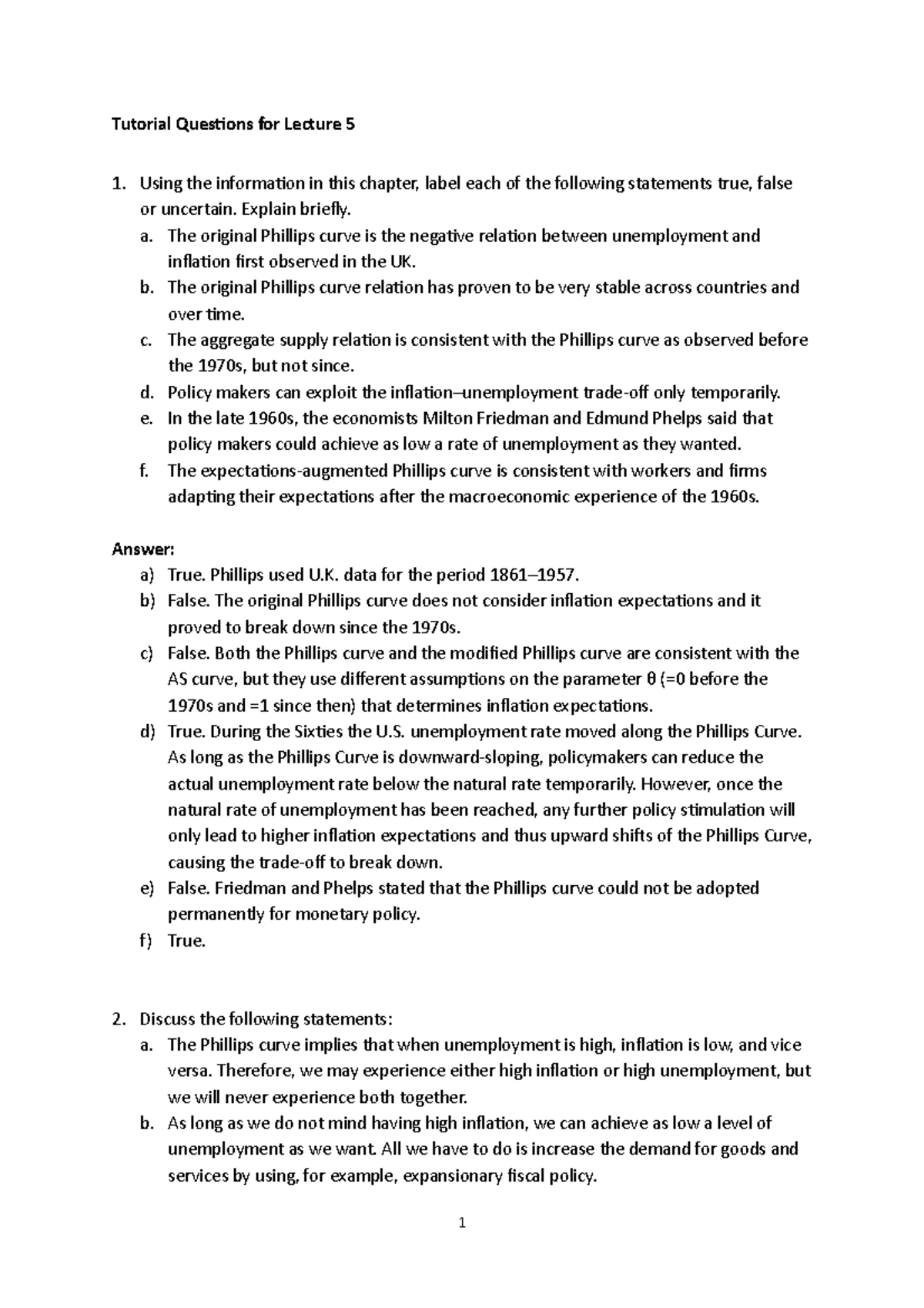 Tutorial Questions for Lecture 5 - Suggested Answers - Tutorial ... Tutorial Questions for Lecture 5 - Suggested Answers - Tutorial ...