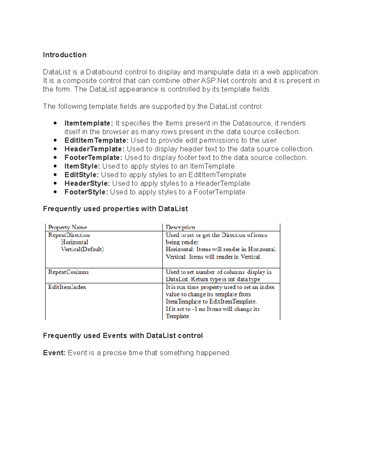 Datalist control in asp - Introduction DataList is a Databound control ...