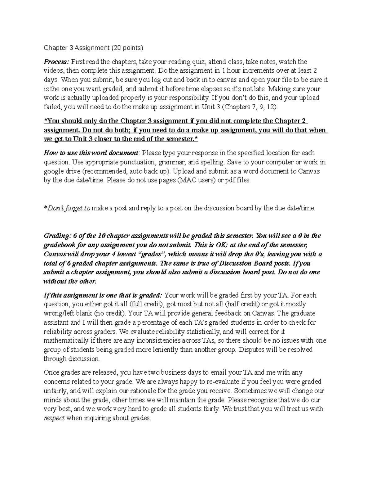 Chapter 3 Assignment - Chapter 3 Assignment (20 points) Process: First ...