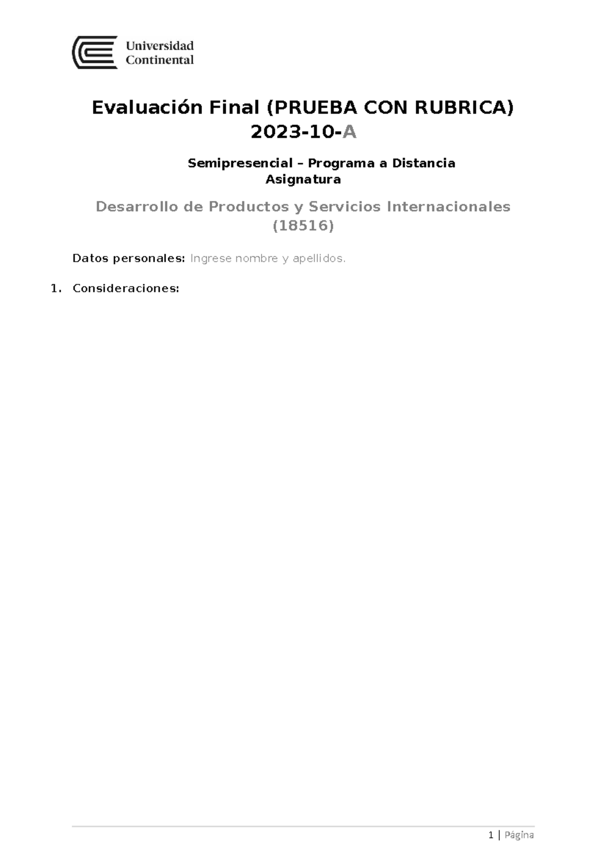 Evaluación Final - Rubrica - Evaluación Final (PRUEBA CON RUBRICA) 2023-10-A Semipresencial ...