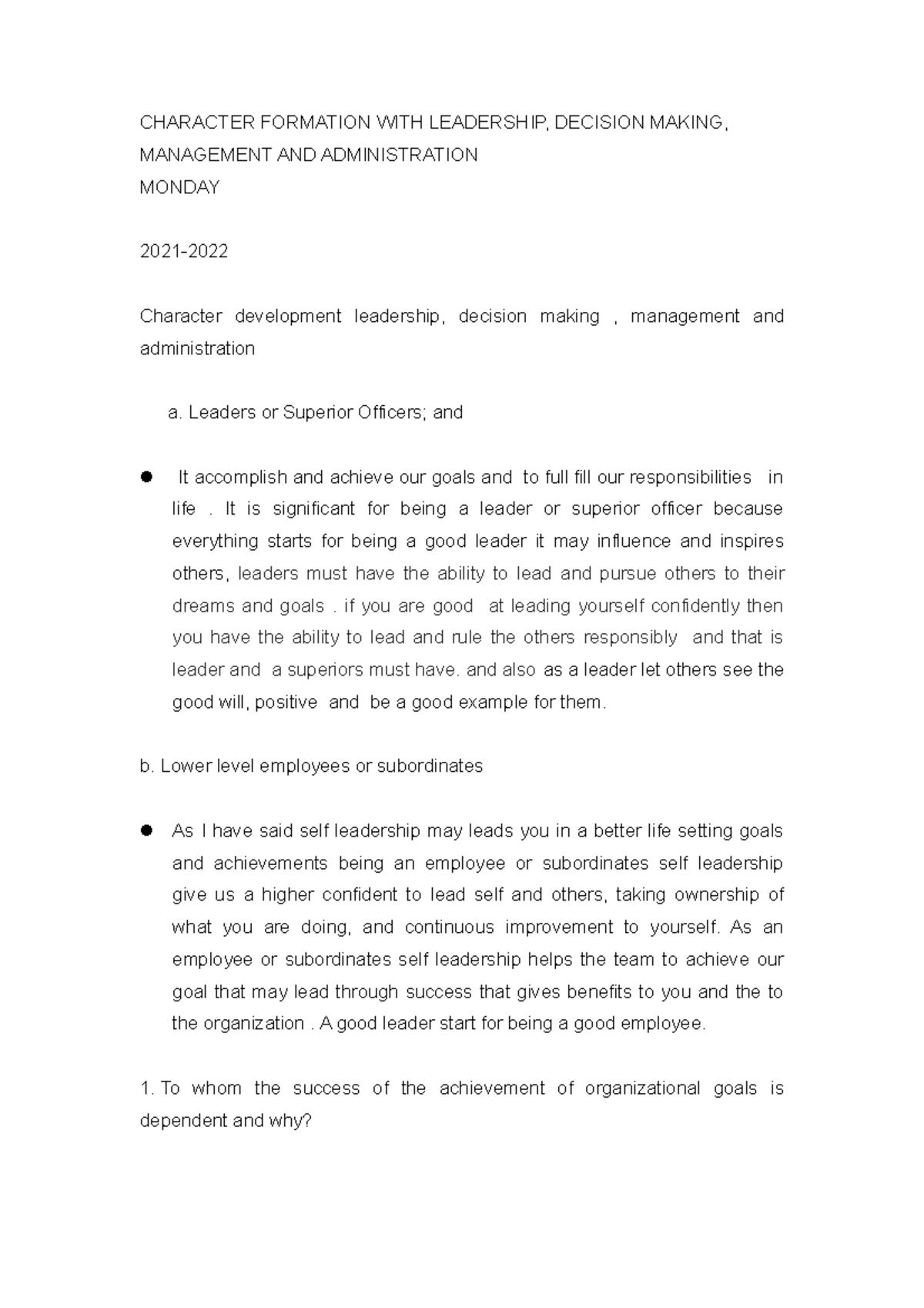 Character Formation WITH Leadership, Decision Making - CHARACTER ...