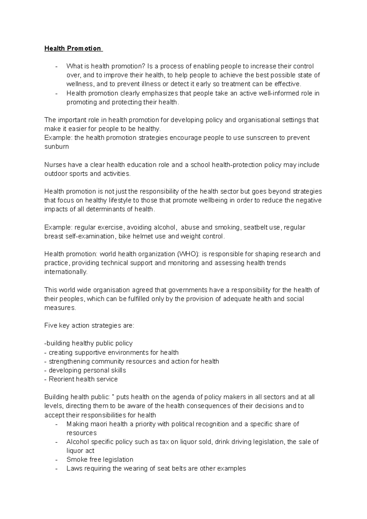 Health promotion - Lecture notes 1-3 - Health Promotion What is health ...