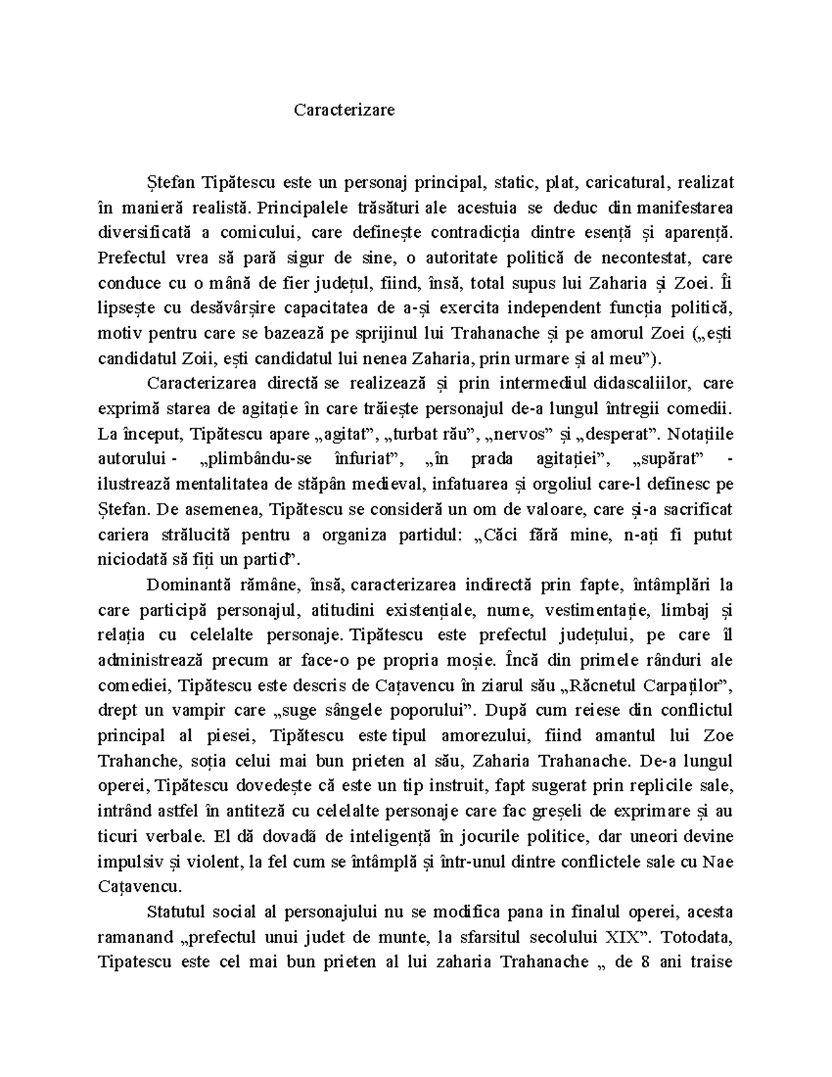 Caracterizare O scrisoare Pierduta - Caracterizare Ș tefan Tipătescu ...