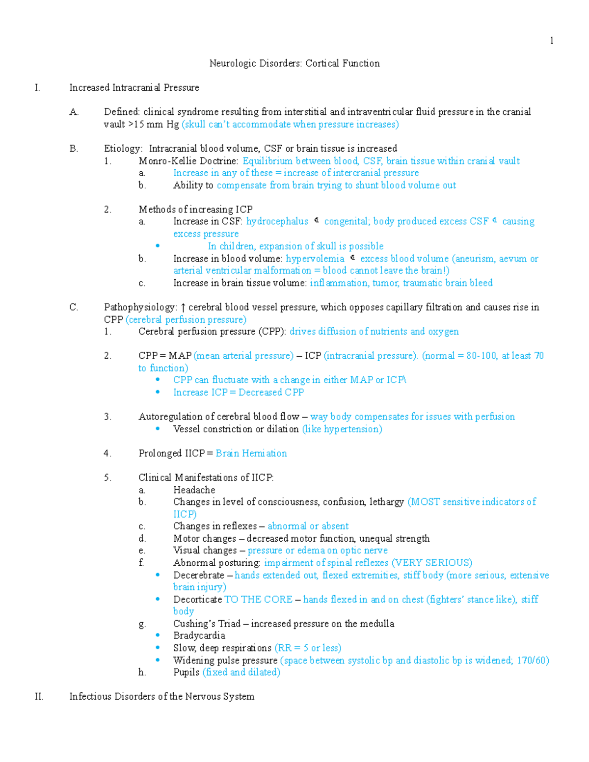 Neuro Cortical Notes - Neurologic Disorders: Cortical Function I ...
