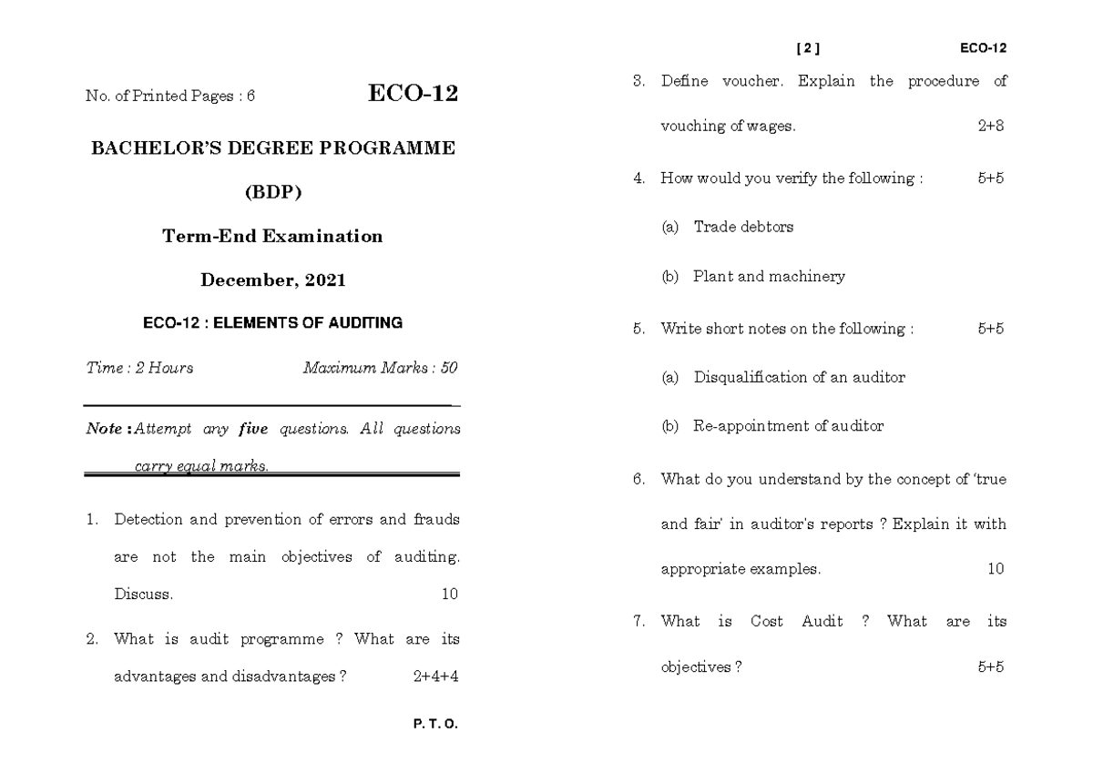 ECO-12 - ECONOMICS PAPERS - P. T. O. No. of Printed Pages : 6 ECO ...