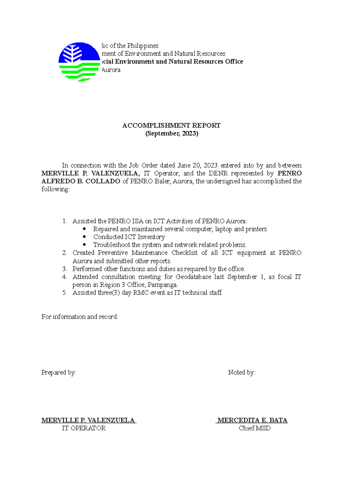 Accomplishment-Report - Republic of the Philippines Department of ...