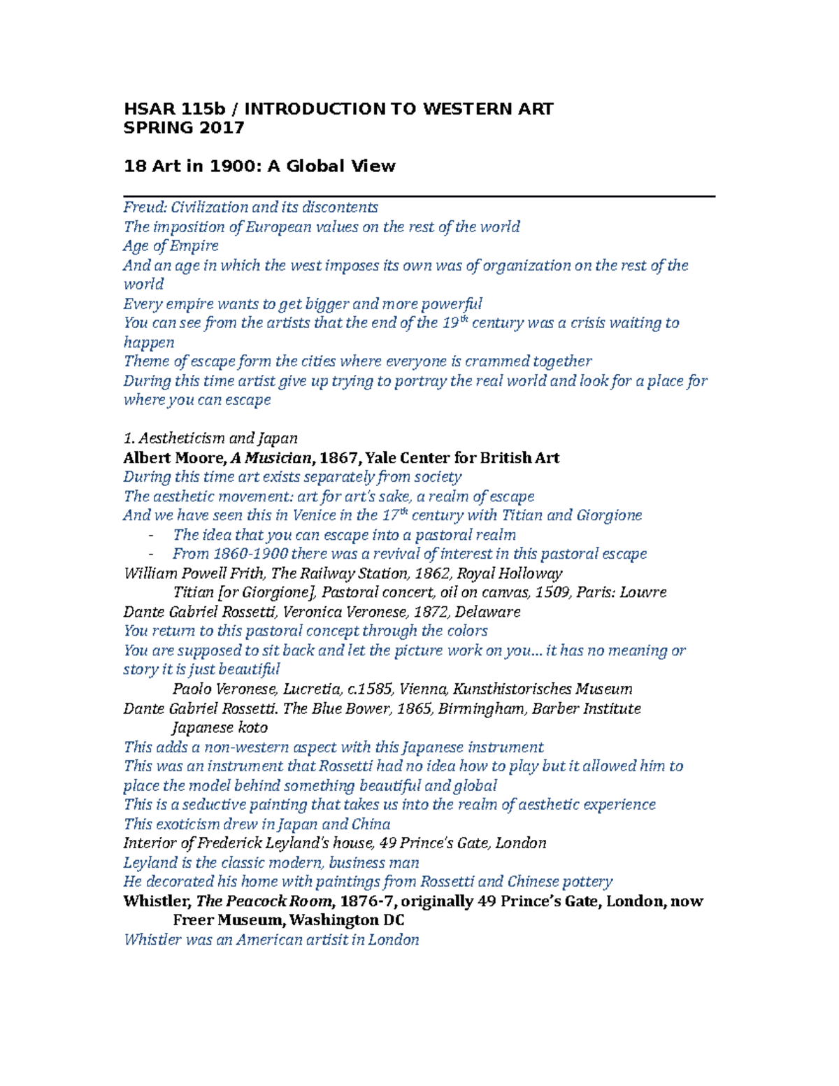 18 Art in 1900 A global view Notes - HSAR 115b / INTRODUCTION TO ...