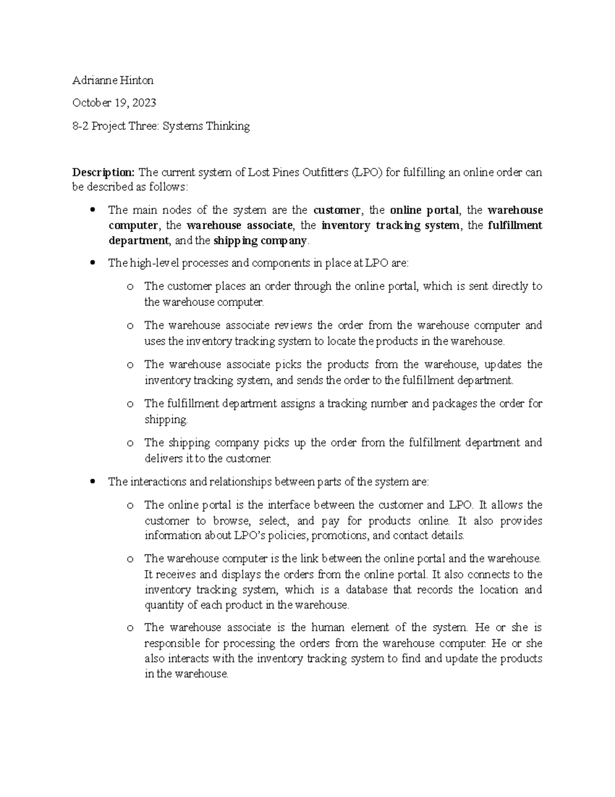 8-2 Project Three Systems Thinking - Adrianne Hinton October 19, 2023 8 ...