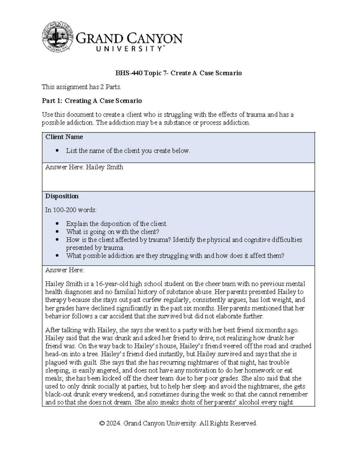 Topic 7 - Creating a Case Scenario - BHS-440 Topic 7- Create A Case ...