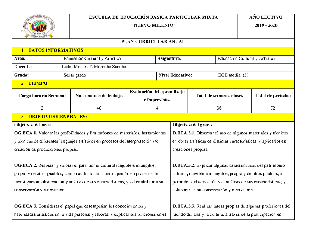 PCA ECA 6 - PLAN DE ECA - activosétodos ESCUELA DE EDUCACIÓN BÁSICA ...