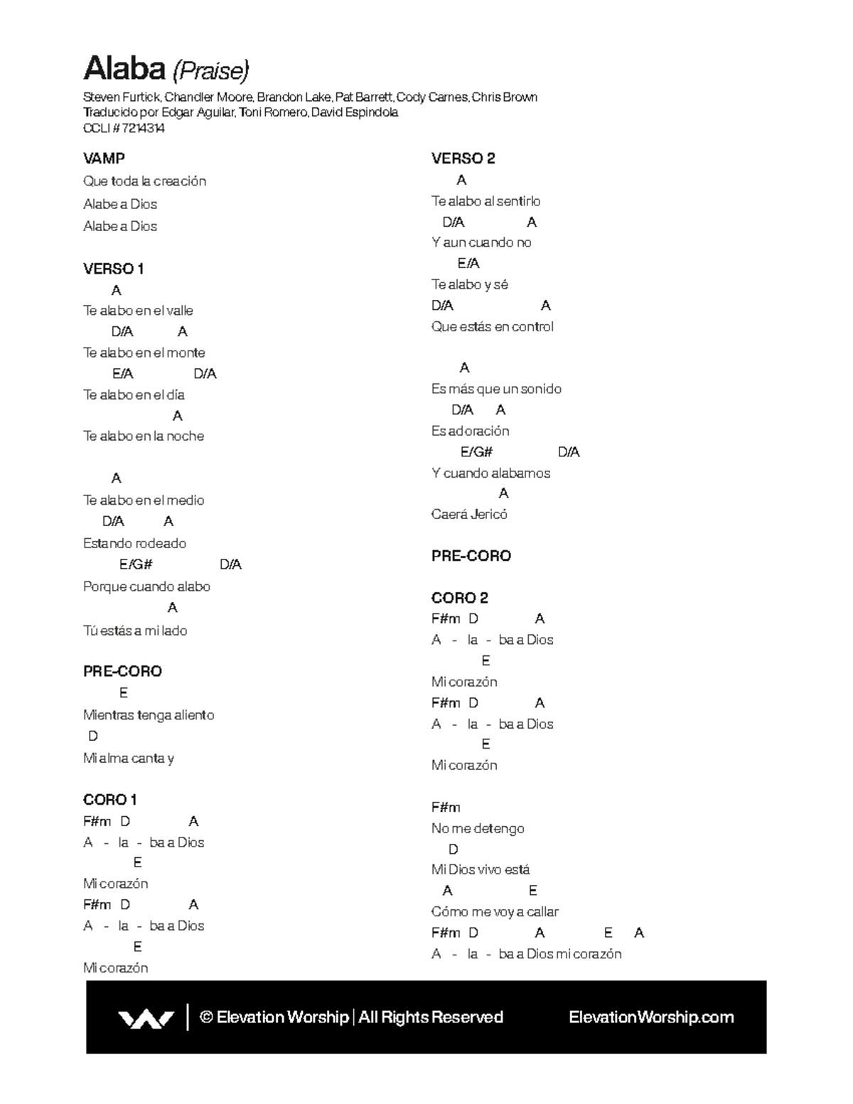 Elevationworship alaba acordes - © Elevation Worship | All Rights ...