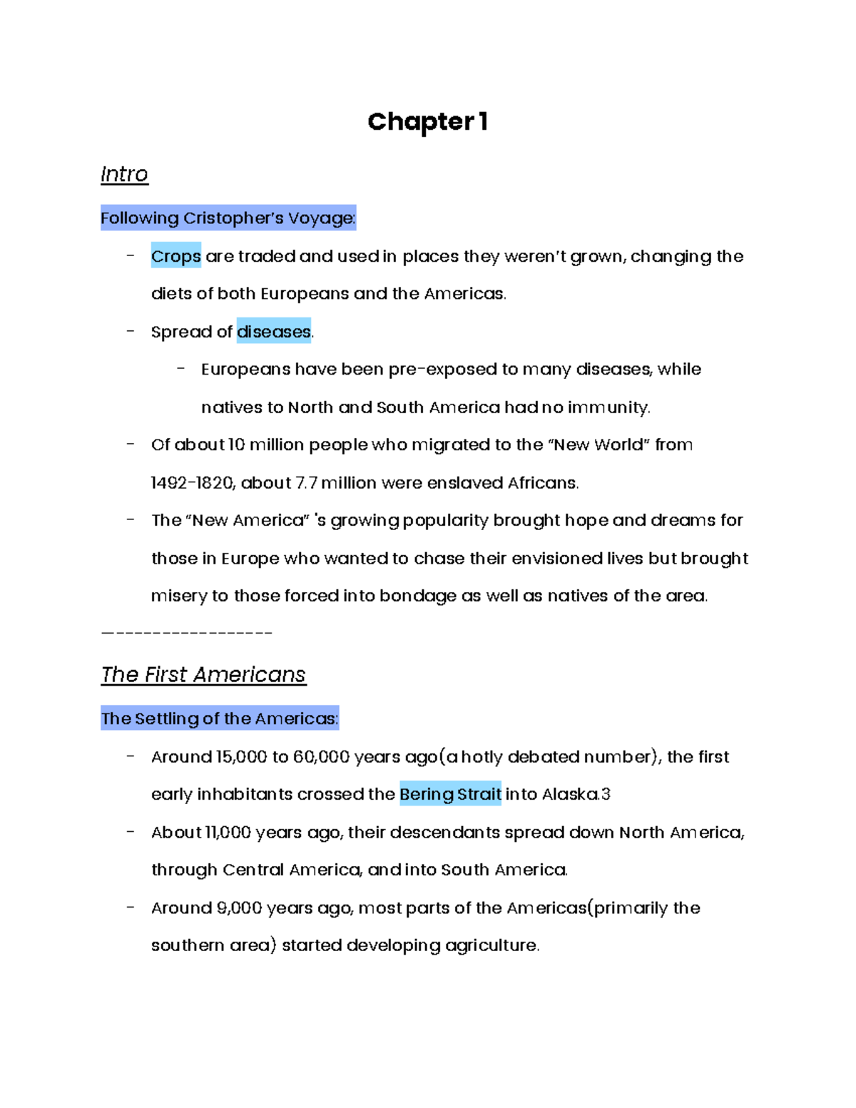 History Notes Chapters 1-5 - Chapter 1 Intro Following Cristopher’s ...