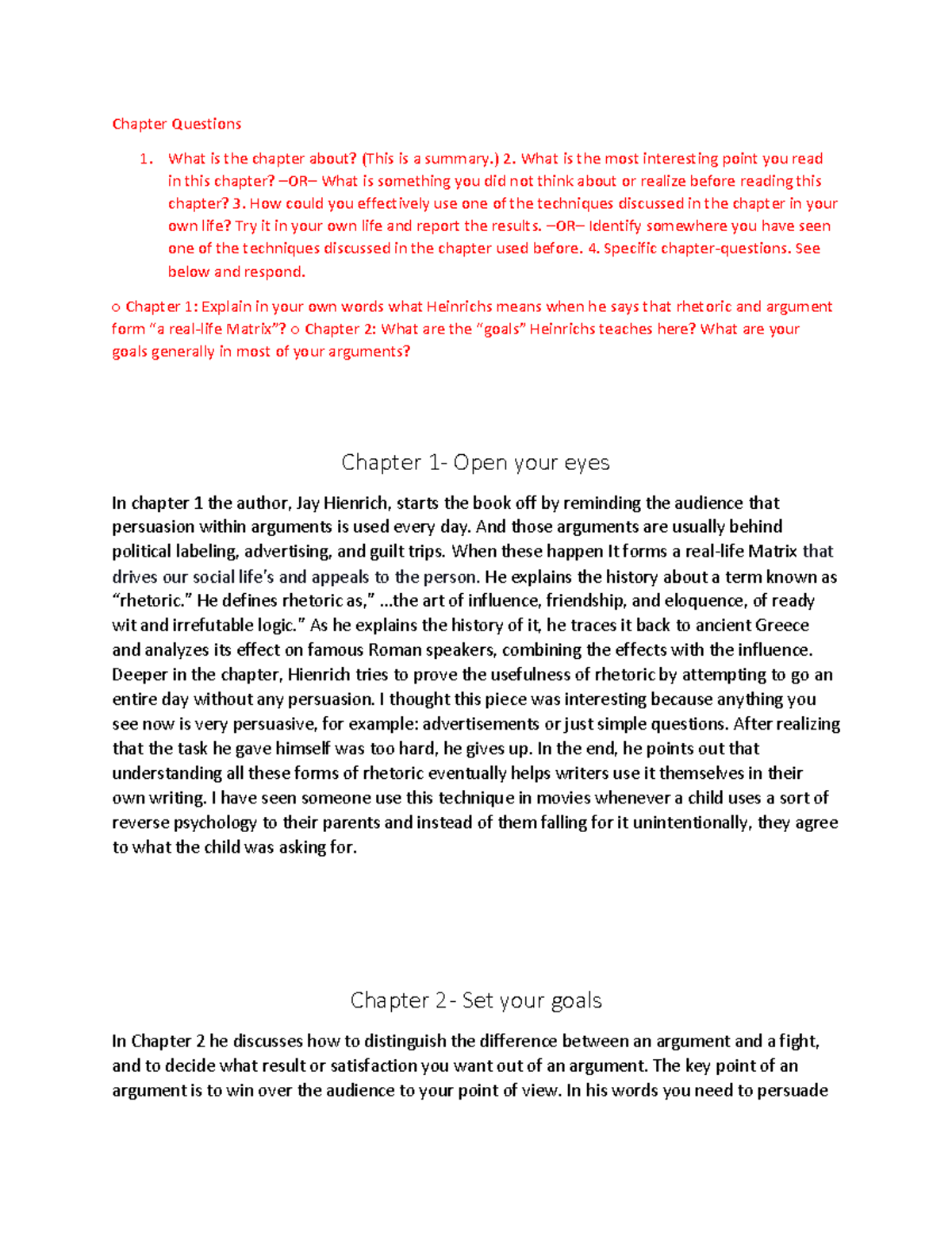 TYFA Ch - Thank you for arguing chapters. - Chapter Questions What is ...