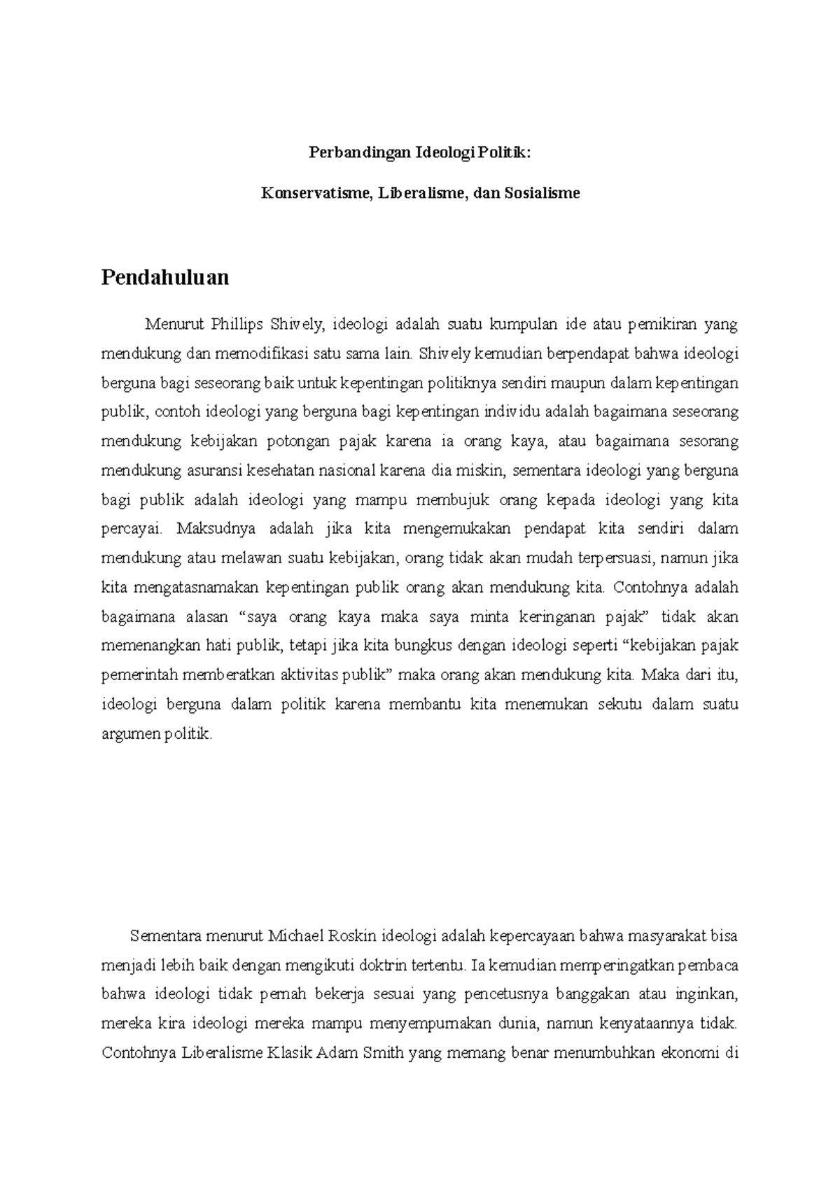 Esai Komparatif: Ideologi Konservatisme, Liberalisme, dan Sosialisme ...