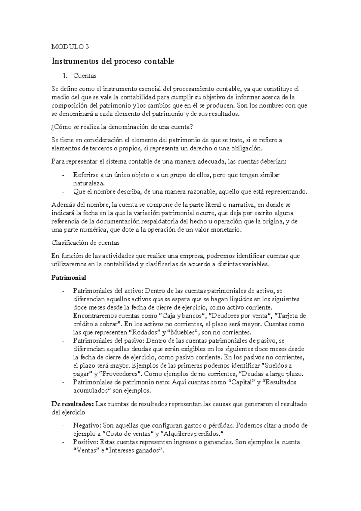 Resumen principios de la contabilidad m3 y m4 - MODULO 3 Instrumentos del proceso contable ...