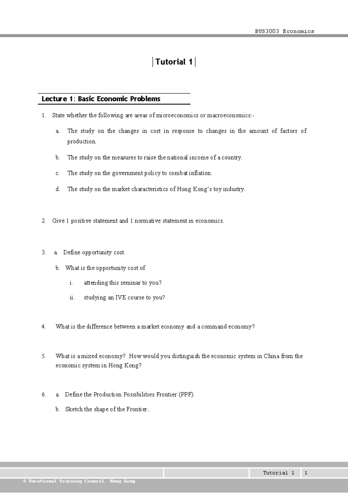 Econ T1 - zzz - BUS3003 Economics │Tutorial 1│ Lecture 1: Basic ...