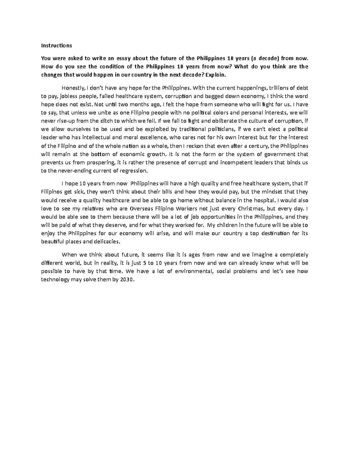 Formative Assessment lesson 11 - Instructions You were asked to write ...