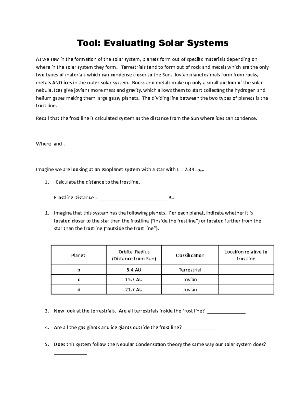Evaluating Solar Systems - Class Notes - Tool: Evaluating Solar Systems ...