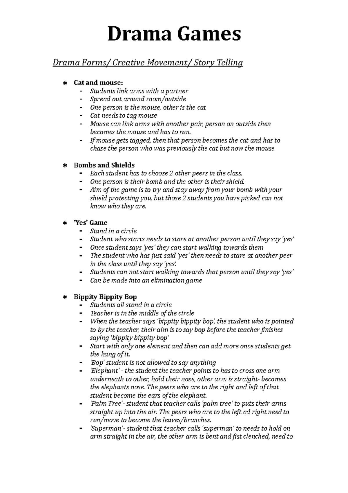 Drama Acitivities - Drama Games Drama Forms/ Creative Movement/ Story ...