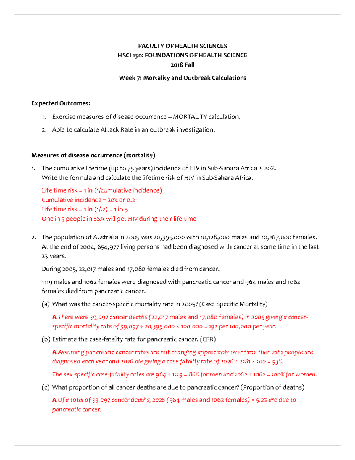 Tutorial Week 7 (Q&A) - FACULTY OF HEALTH SCIENCES HSCI 130 ...