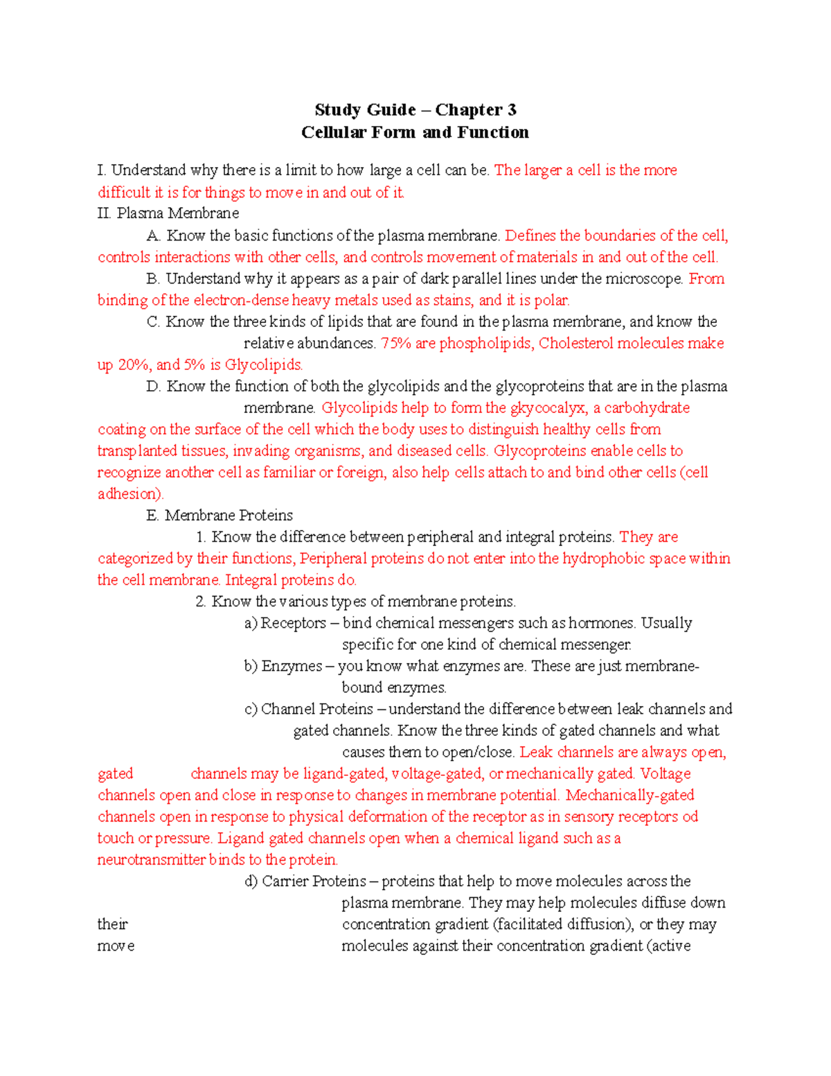 Study Guide - Chapter 3 Edited - Study Guide – Chapter 3 Cellular Form ...