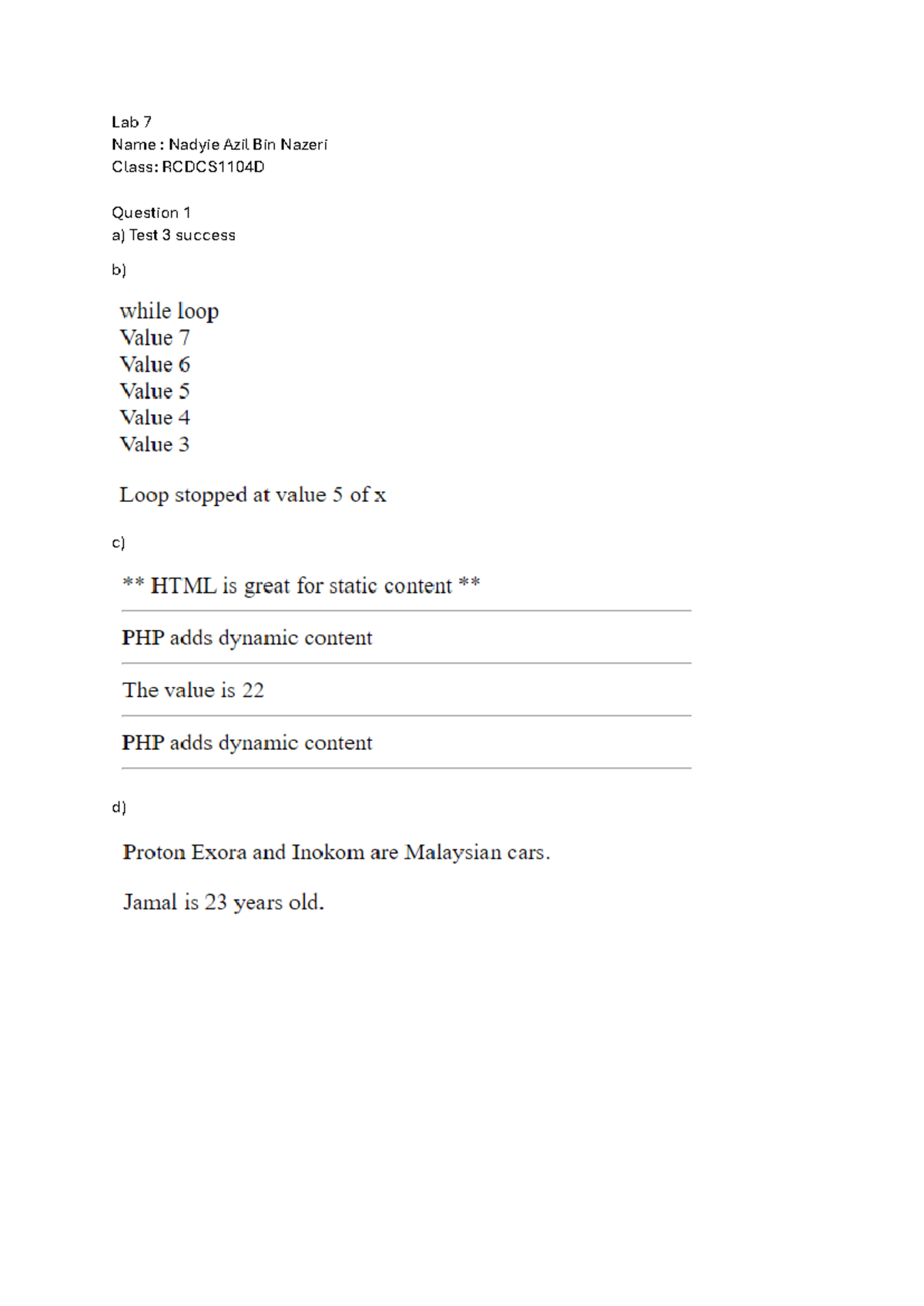 Lab7 CSC264 Rcdcs 1104D Nadyie Azil - Lab 7 Name : Nadyie Azil Bin Nazeri Class: RCDCS1104D ...
