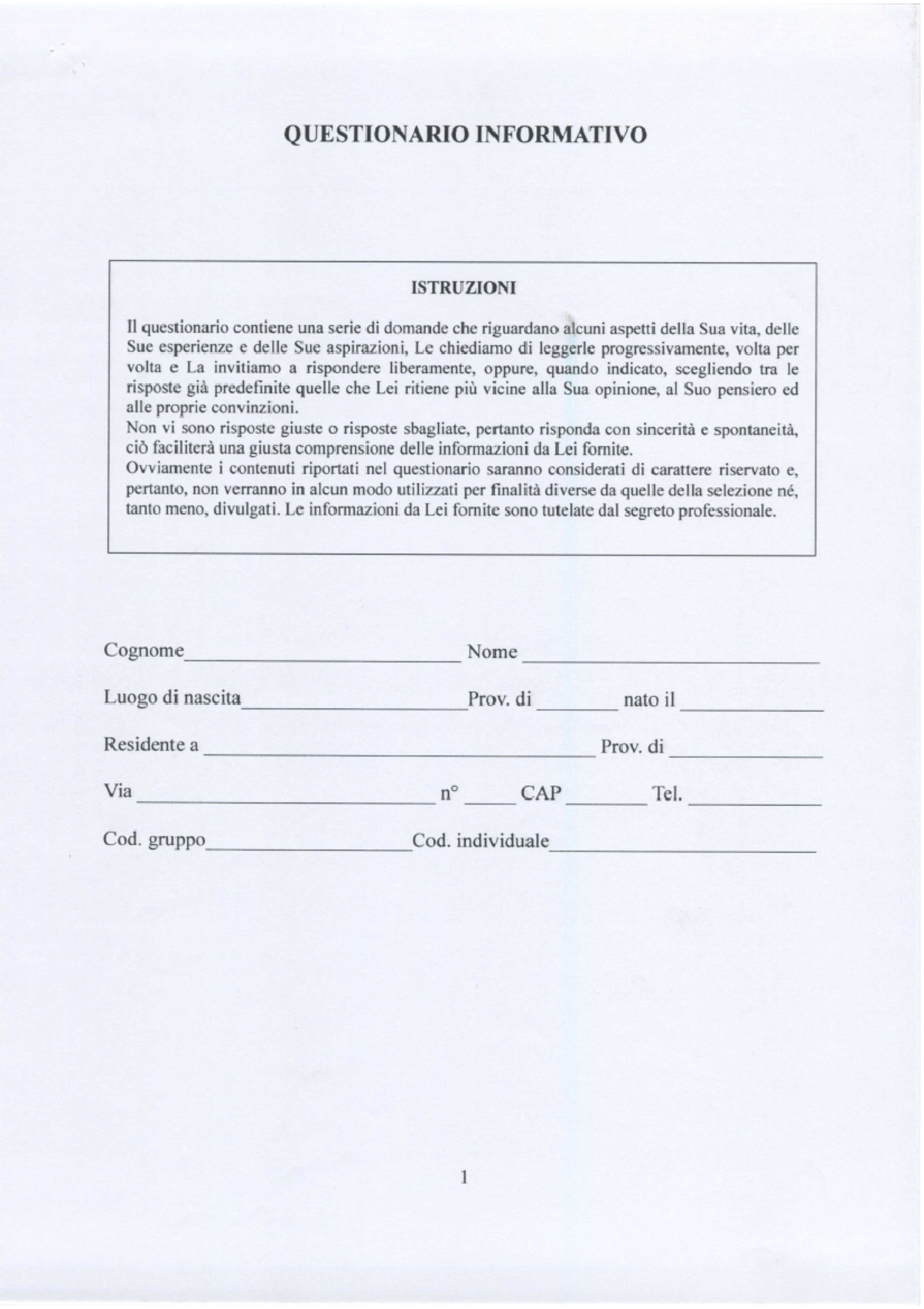 Questionario vfp1 - cosi - Italiano (I Lingua) - Studocu