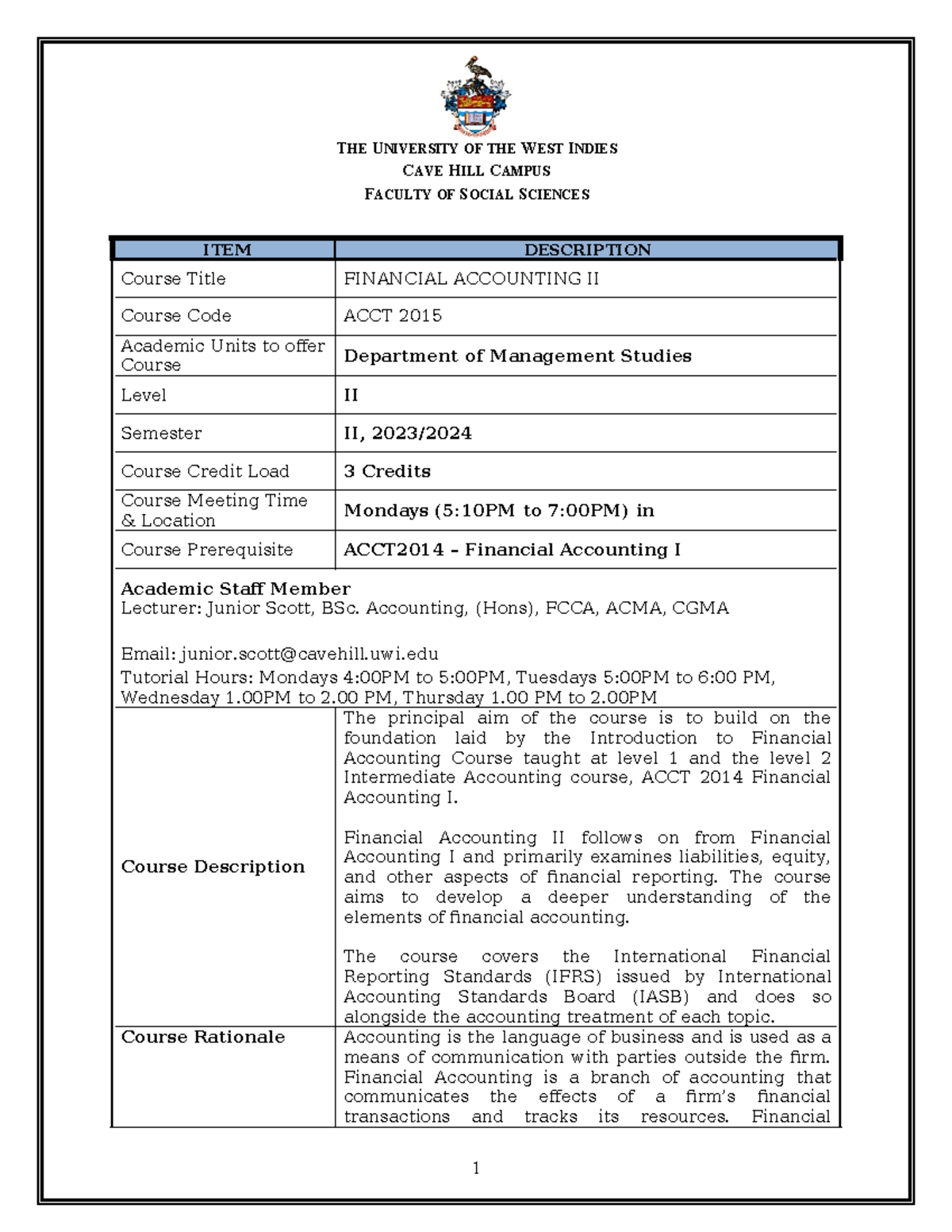 ACCT 2015 S2 - Financial Accounting 2 Course Outline 2023-2024 - CAVE ...