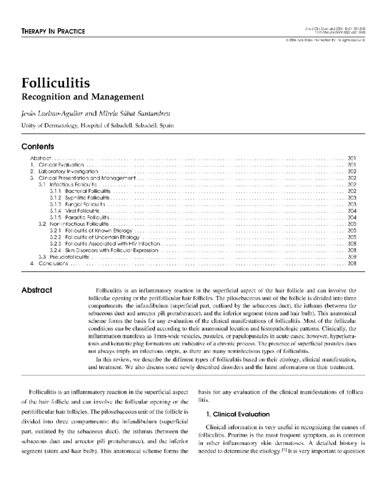 Folliculitis Diagnosis - THERAPY IN PRACTICE Am J Clin Dermatol 5(5 ...