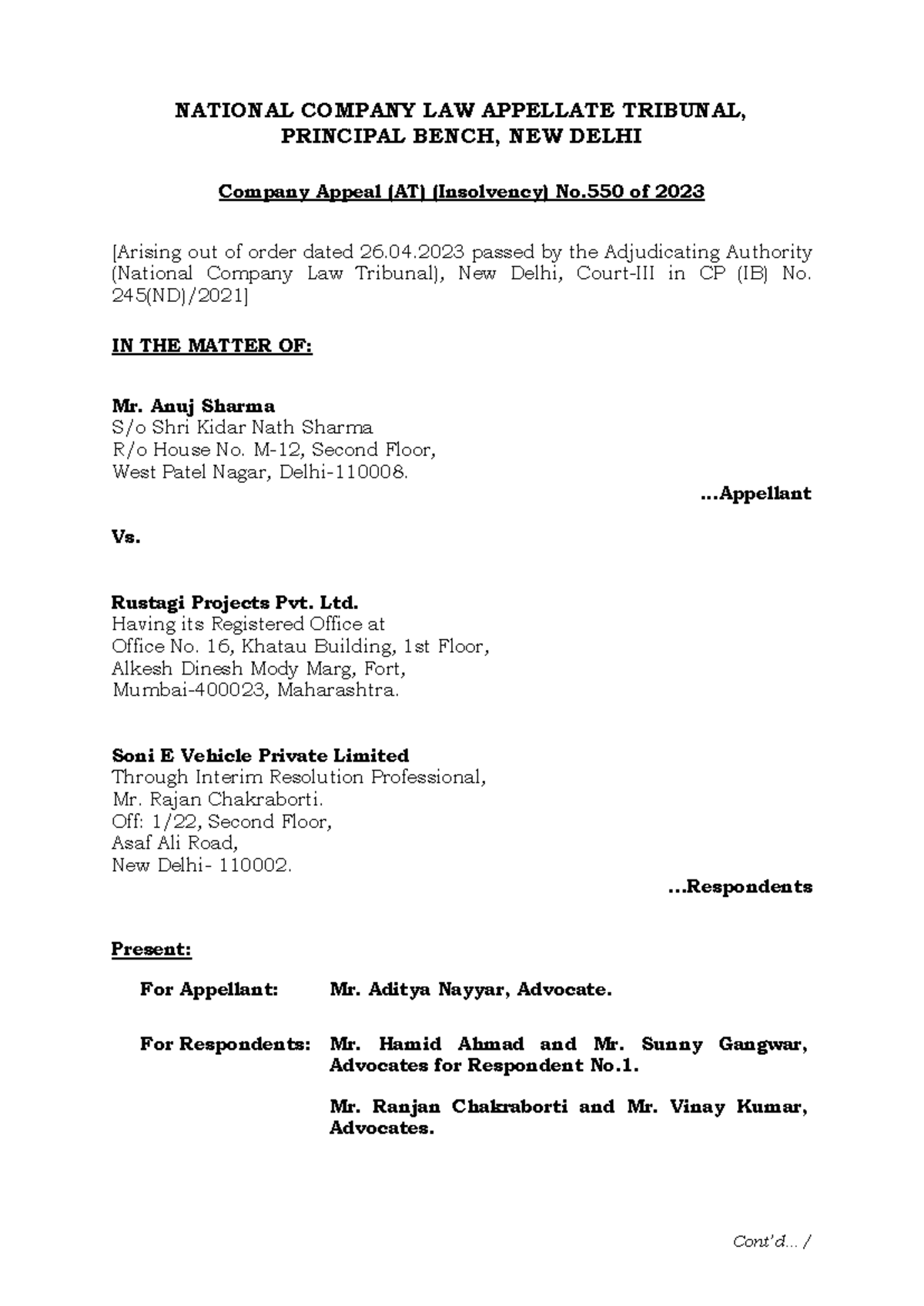 9910110031802023 - Sample - Cont’d.../ NATIONAL COMPANY LAW APPELLATE TRIBUNAL, PRINCIPAL BENCH ...