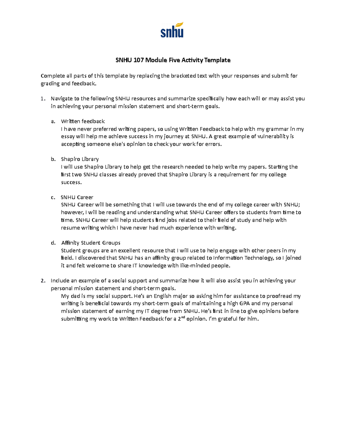 SNHU 107 Module Five Activity - Navigate to the following SNHU ...