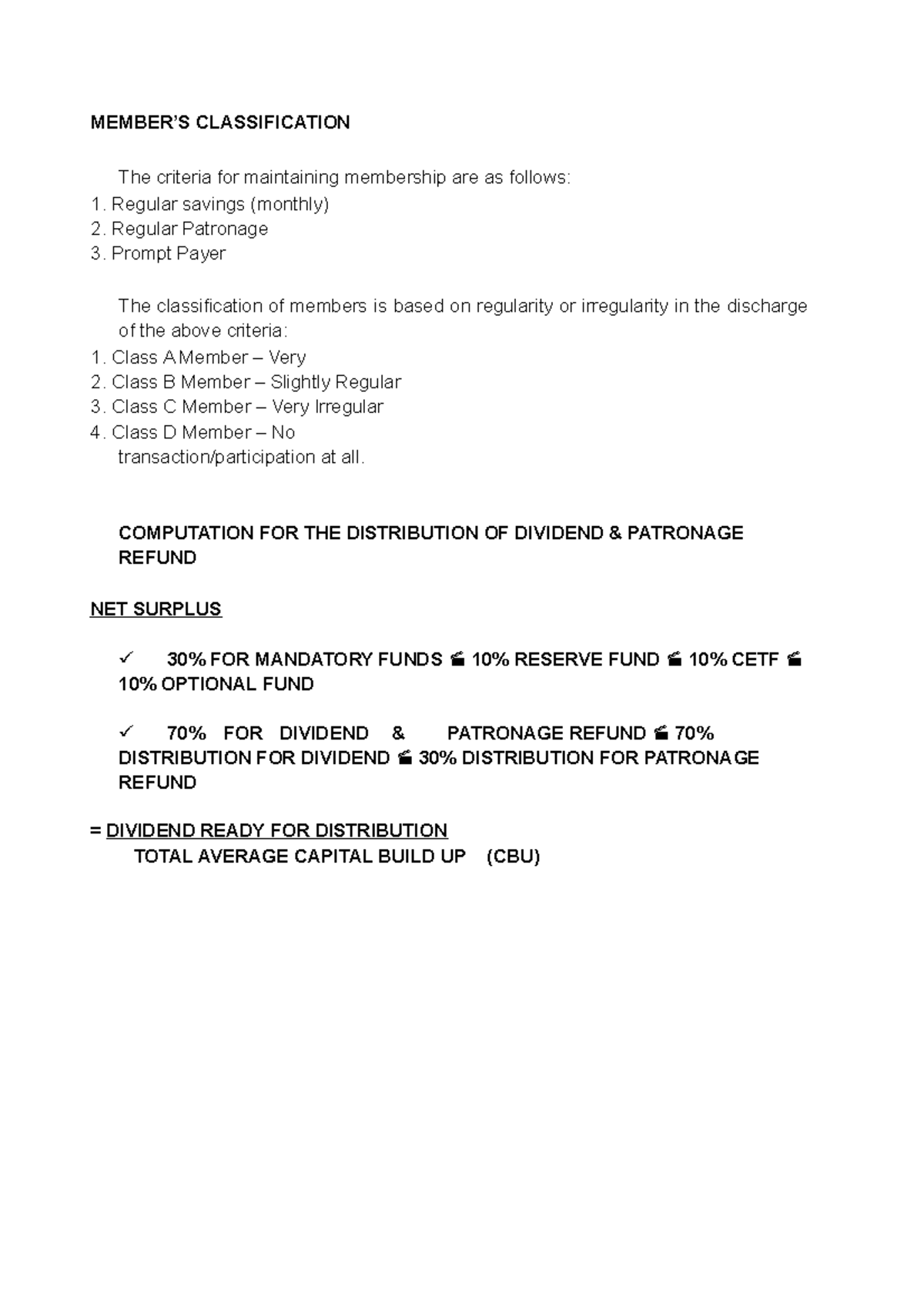 Cooperative member. Classwork - MEMBER’S CLASSIFICATION The criteria ...